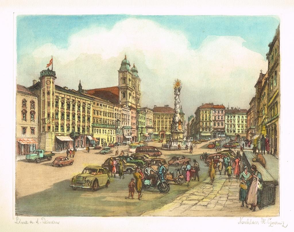 Linz a. d. Donau. by LINZ: (1955) Art / Print / Poster | Wiener ...