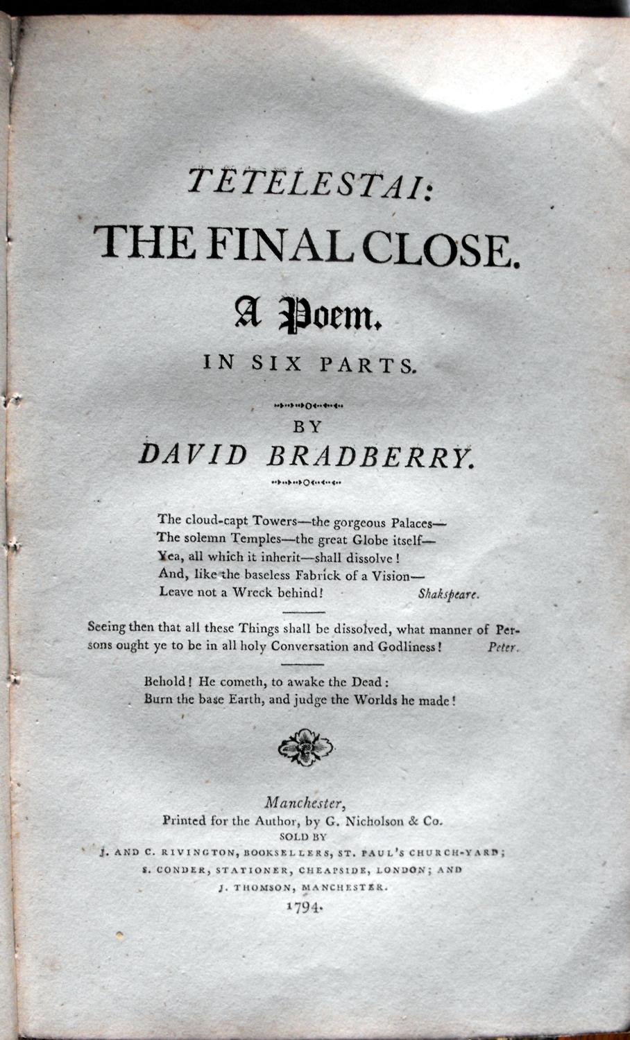 Tetelestai: The Final Close. A Poem. In Six Parts. by BRADBERRY (David ...