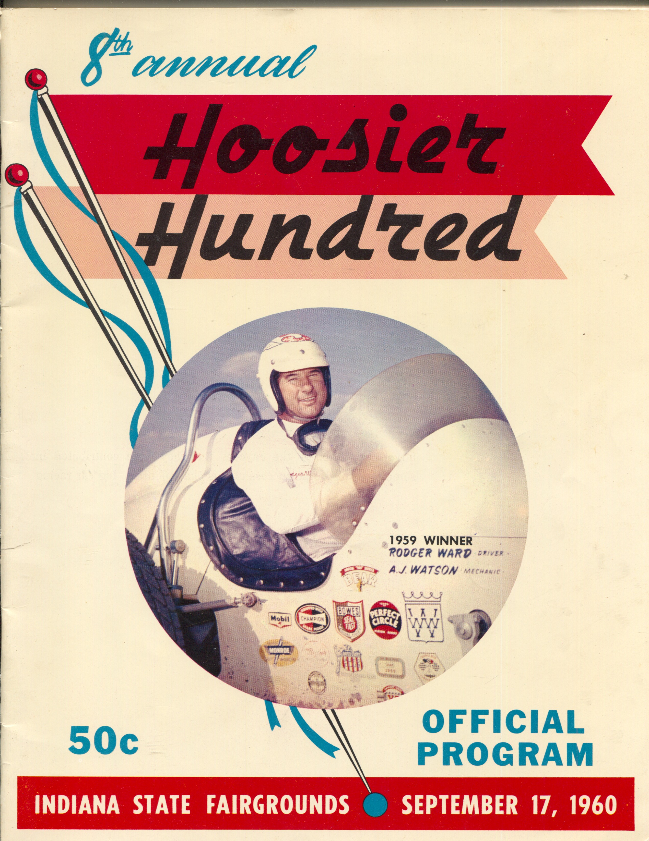 Indiana State Fairgrounds Race Program 9/1960-8th Hoosier Hundred-Roger ...