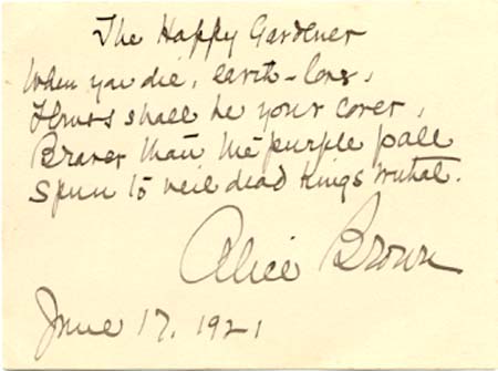 New Hampshire Writer Alice Brown Pens Copy of Her Poem "The Happy ...