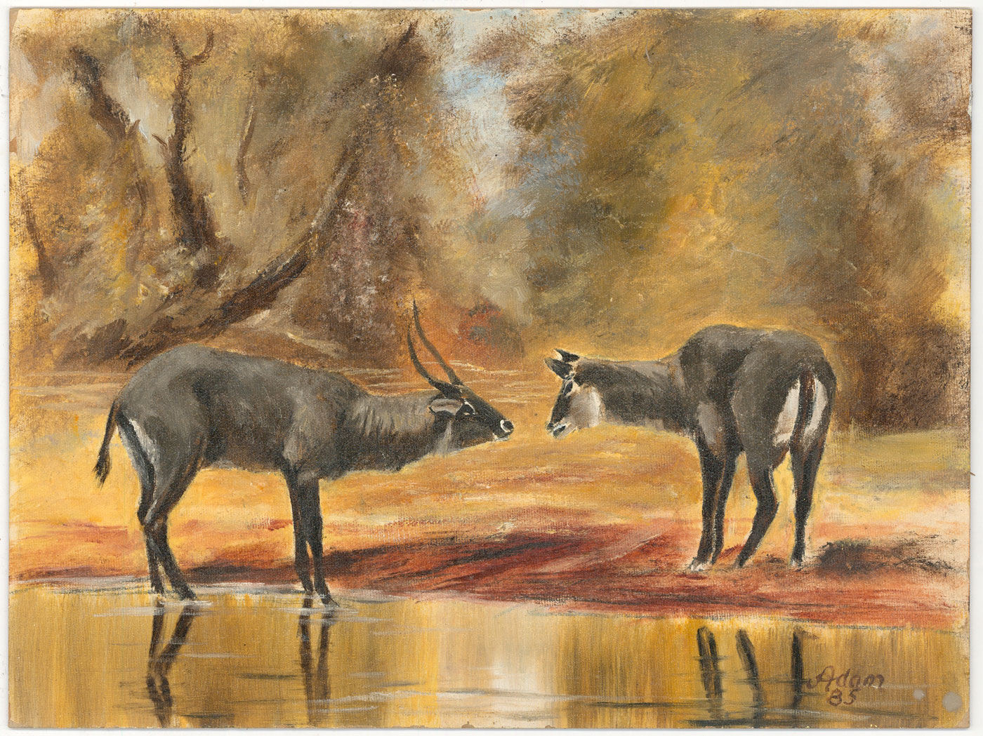 James Frank Adams (1923-2008) - Signed 1985 Oil, Study of Antelope by ...