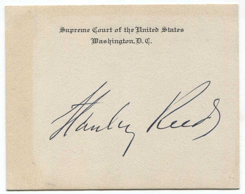 U.S. Supreme Court Justice Stanley Reed Signed Card: Manuscript / Paper ...