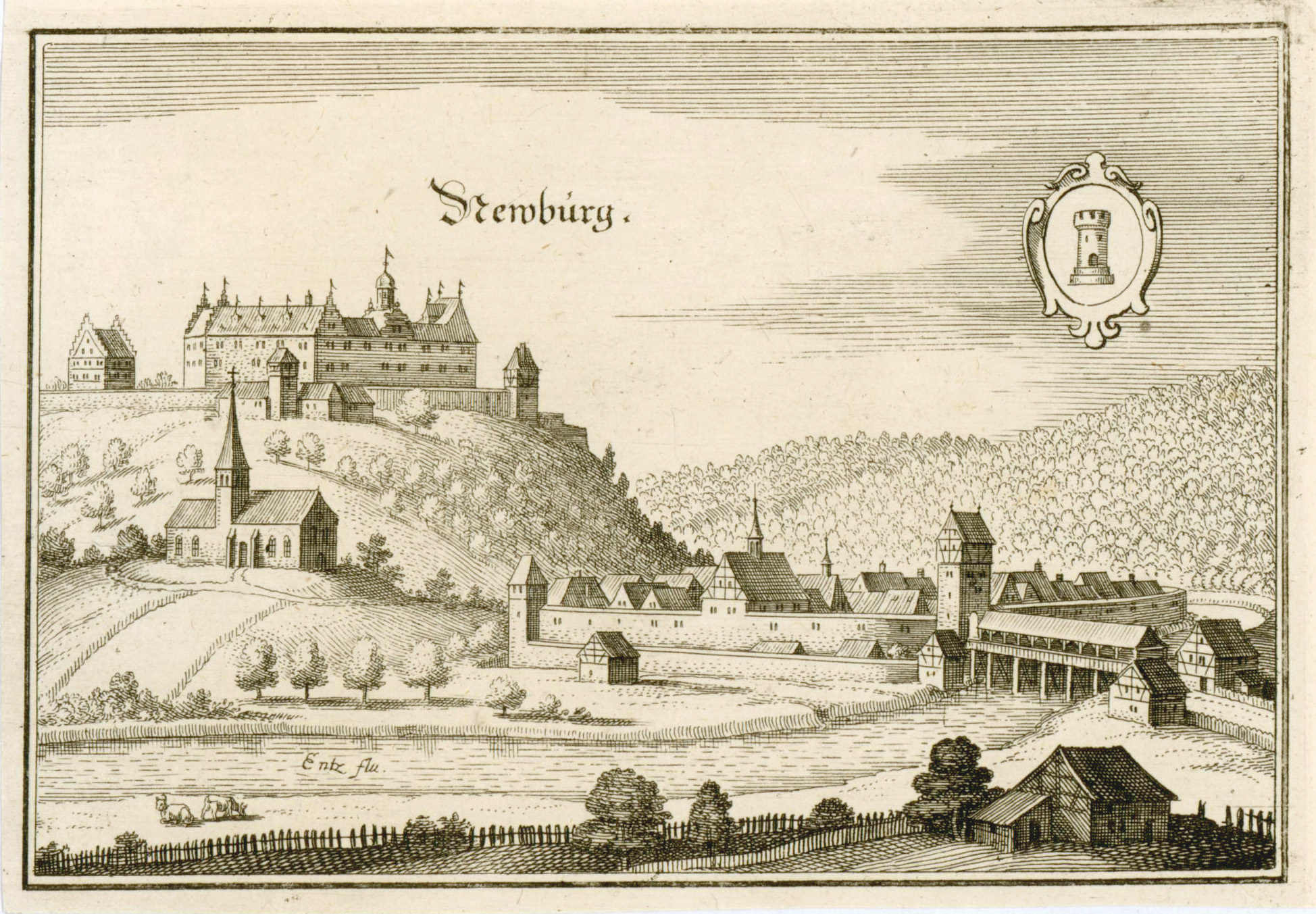 Gesamtansicht, m. Schloß, "Newburg". by Neuenburg/Enz:: Art / Print ...