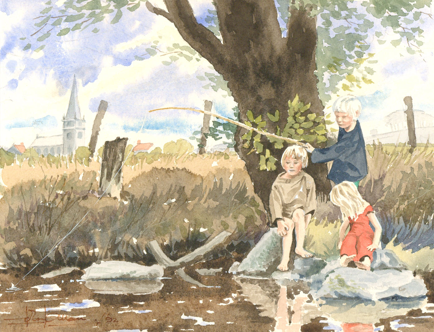 John J. Allan - Signed and Framed 1992 Watercolour, A Summer Idyll by ...