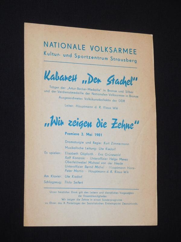 Programmzettel Kabarett "Der Stachel" 1981. WIR ZEIGEN DIE ZEHNE. Regie ...