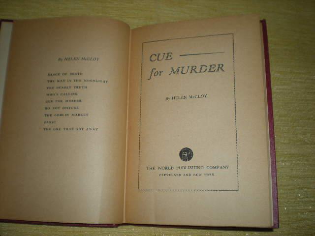 CUE FOR MURDER by McCloy, Helen: Very Good Hardcover | Reiner Books
