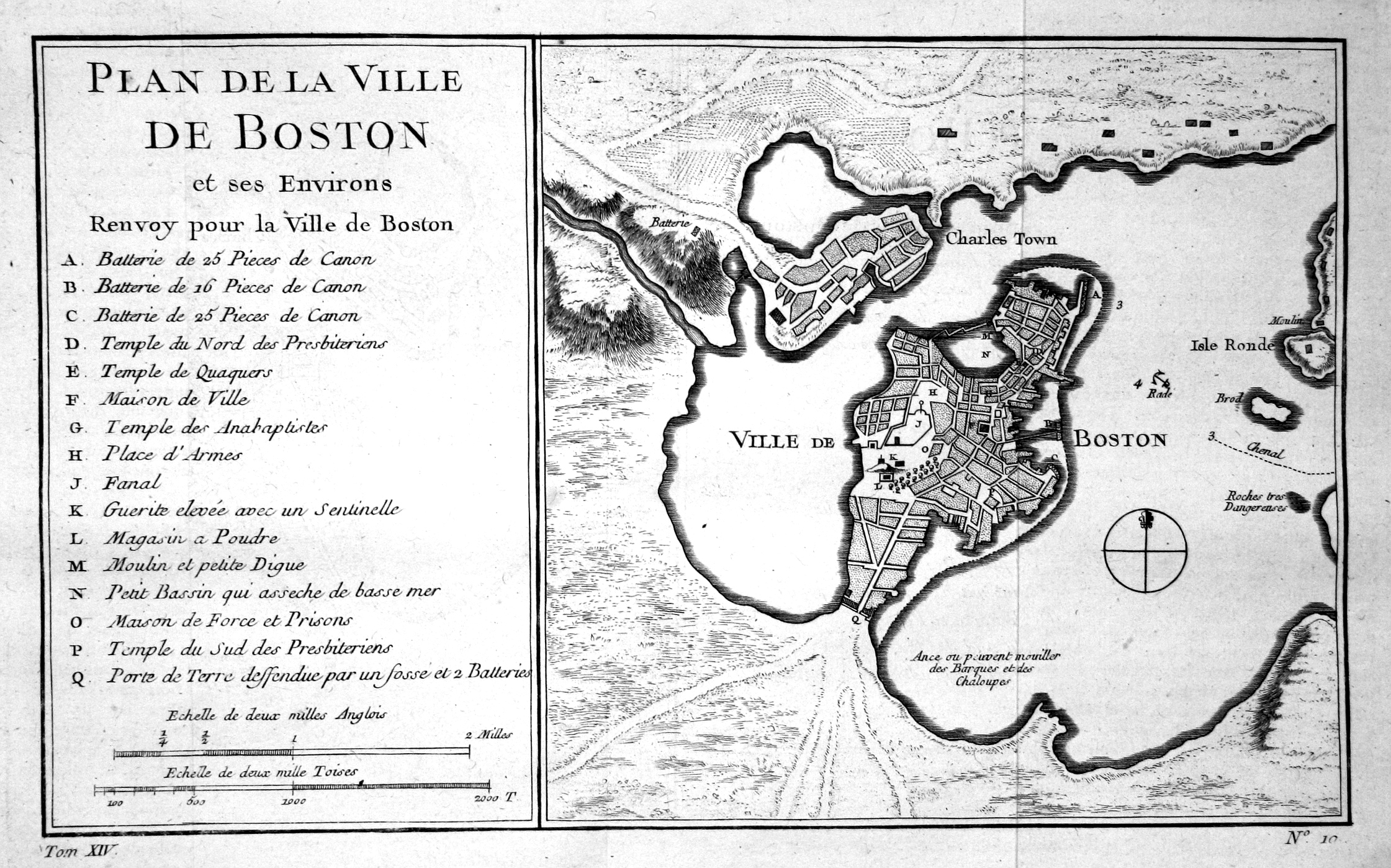 "Plan de la Ville de Boston" - Boston Massachusetts Charles River map ...