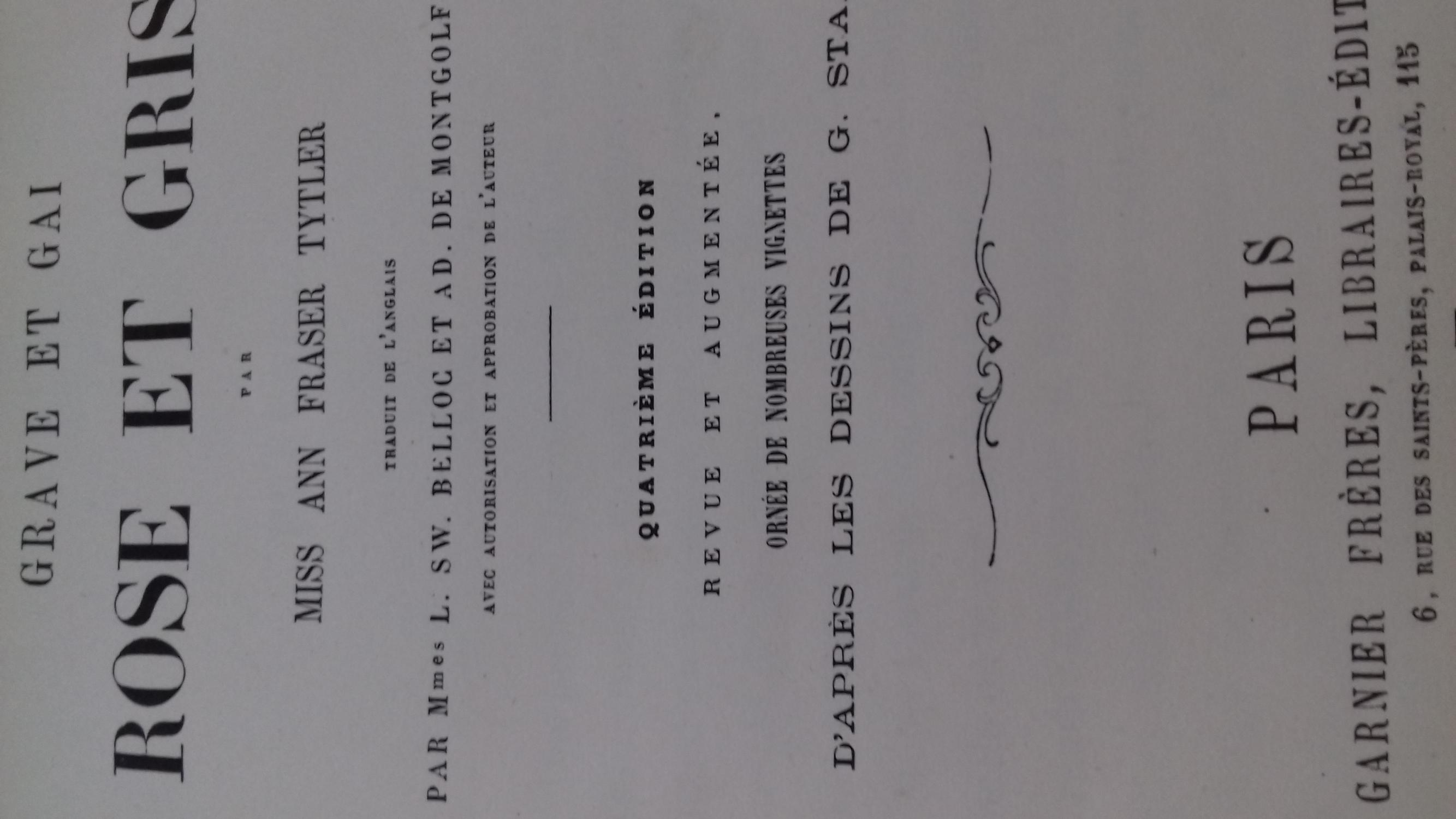 grave et gai rose et gris by miss ann fraser tytler: Très bon ...