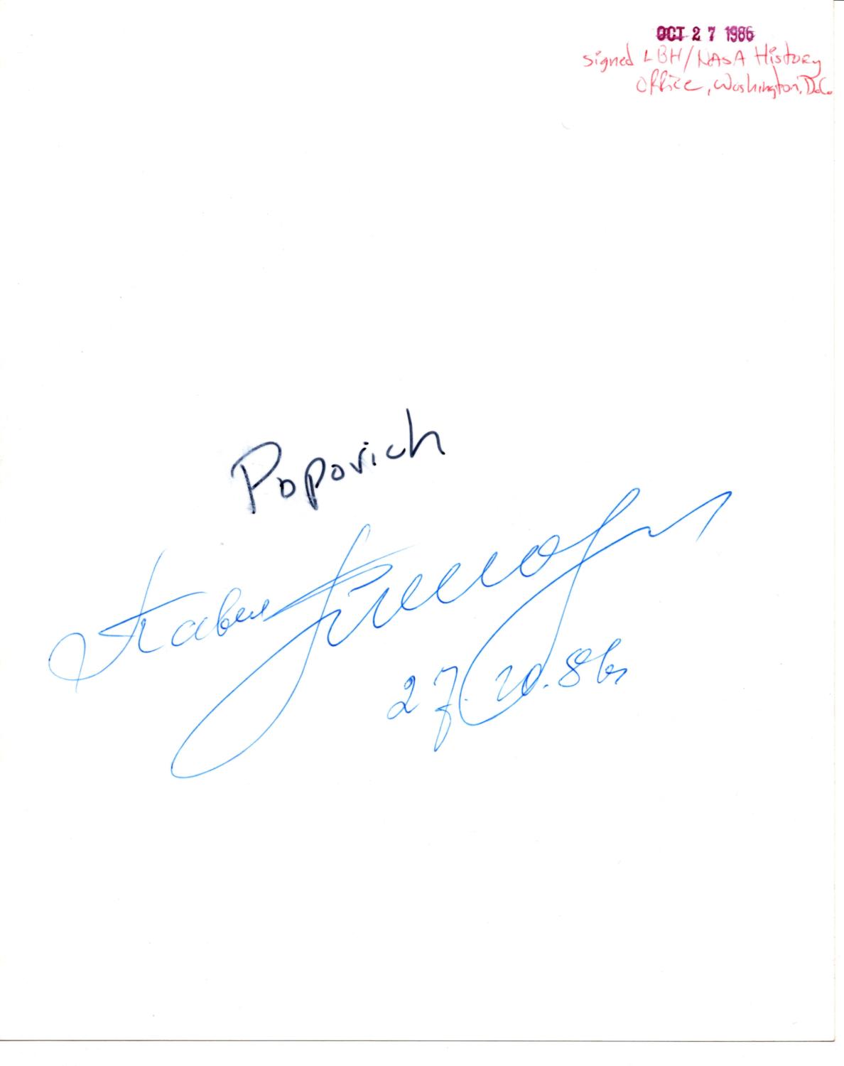 SIGNED PHOTOGRAPH OF RUSSIAN COSMONAUT PAVEL POPOVICH by Popovich ...