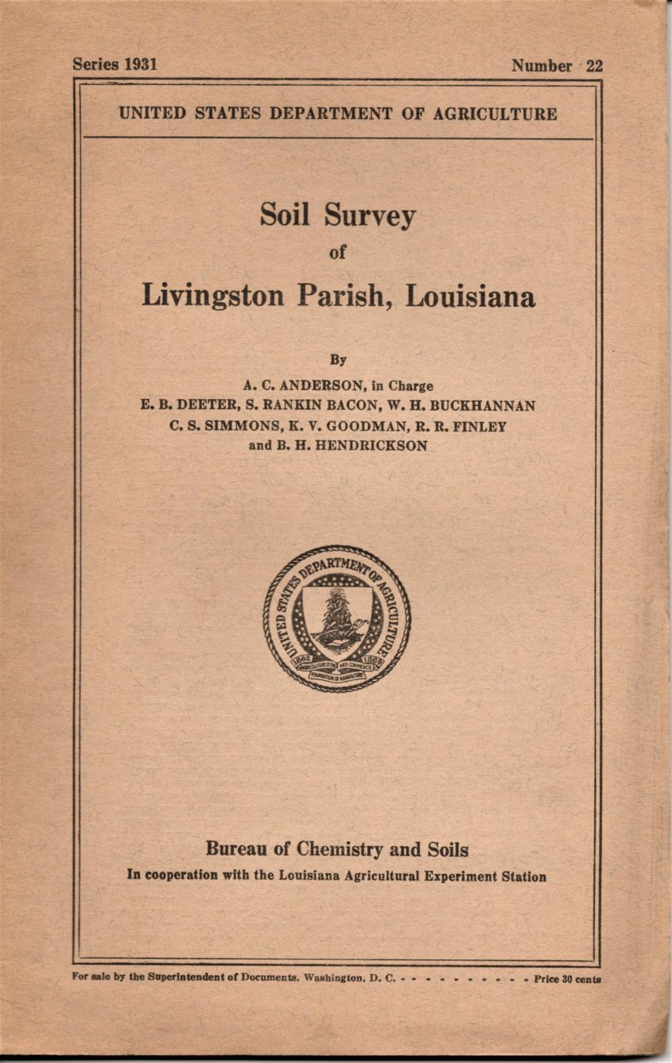 SOIL SURVEY OF LIVINGSTON PARISH, LOUISIANA (Series 1931) by Anderson ...