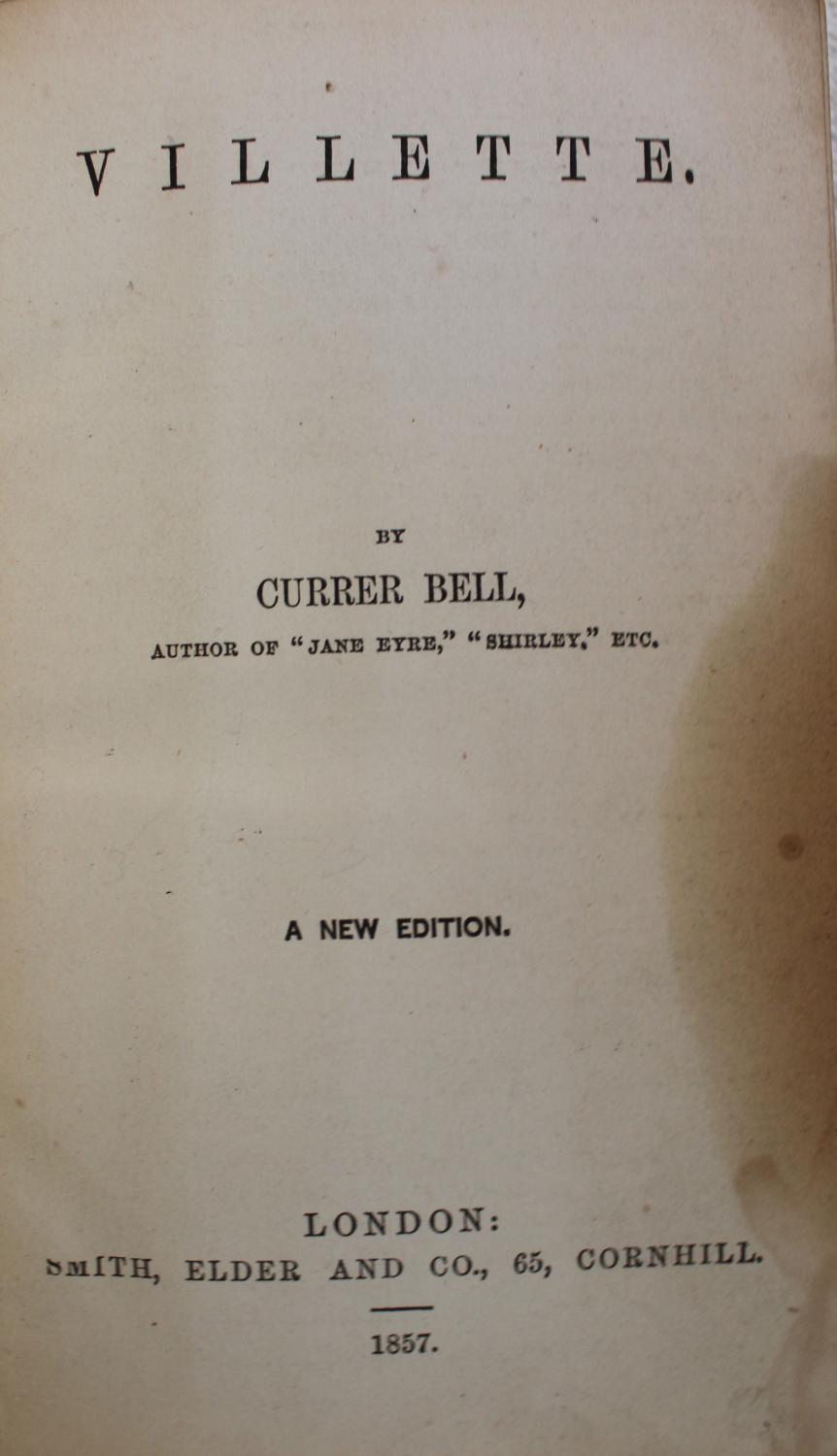 Villette by Currer Bell (Charlotte Bronte): Very Good Hardcover (1857 ...