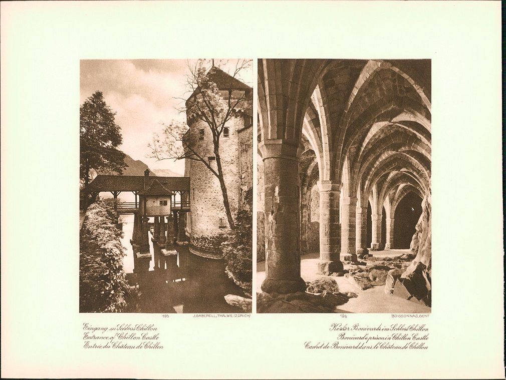 Kupfertiefdruck : Schloß Chillon. Eingang zu Schloß Chillon. Kerker ...