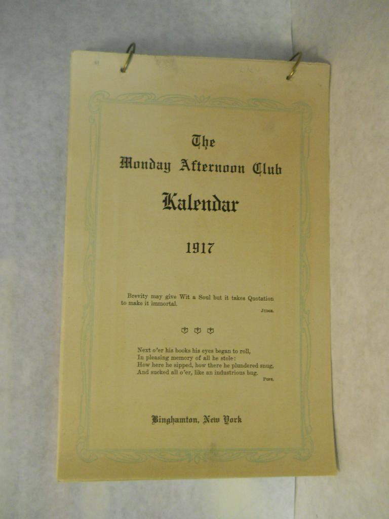 The Monday Afternoon Club Kalendar 1917 by Monday Afternoon Club ...
