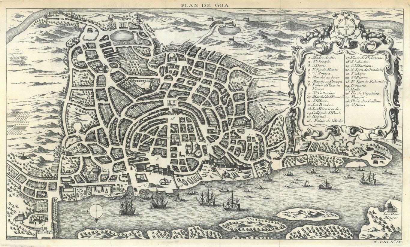 GOA/Indien. "Plan de Goa". Gesamtansicht (Aufsicht), rechts Legende 1 ...