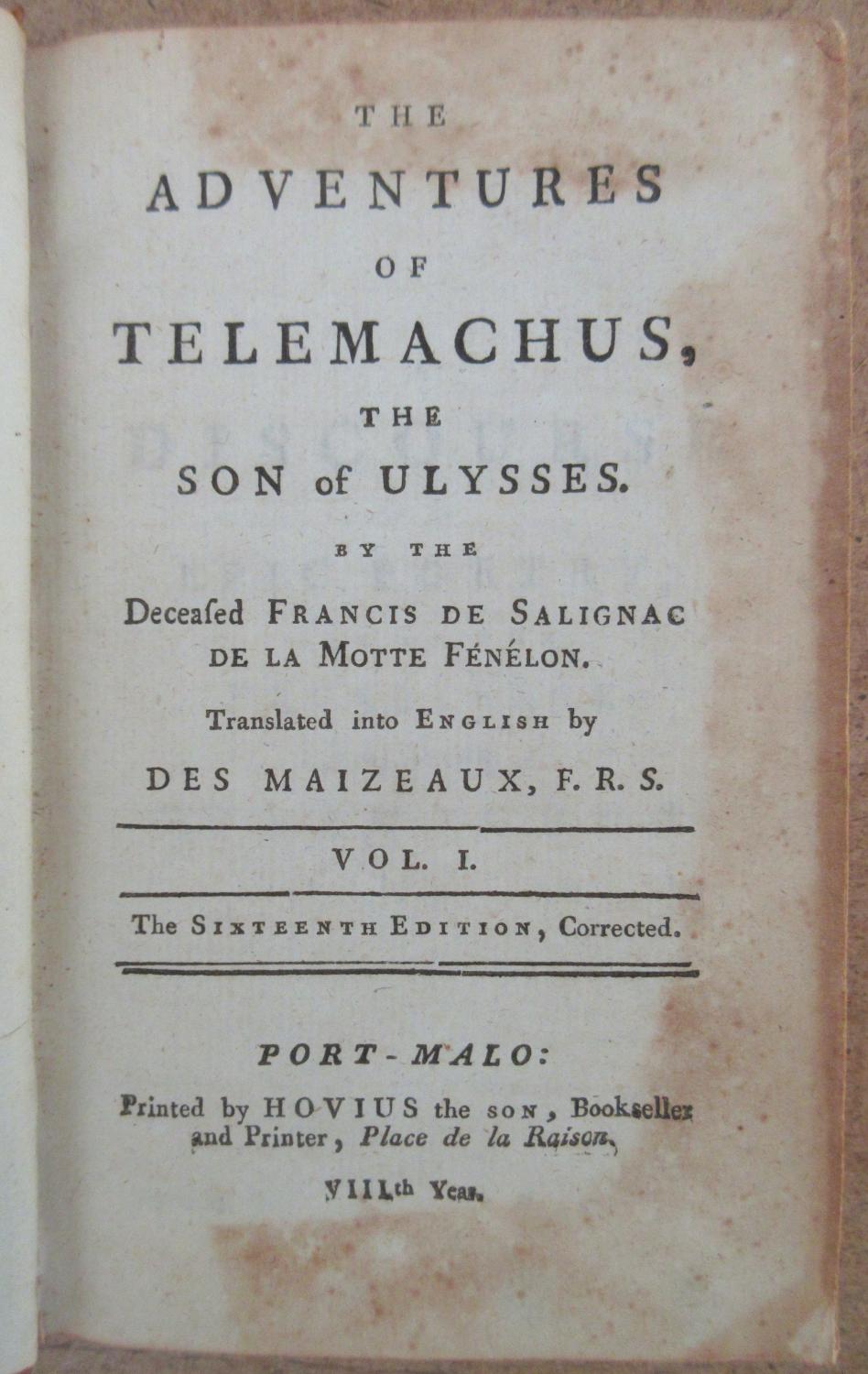 The Adventures of Telemachus the Son of Ulysses translated into English ...