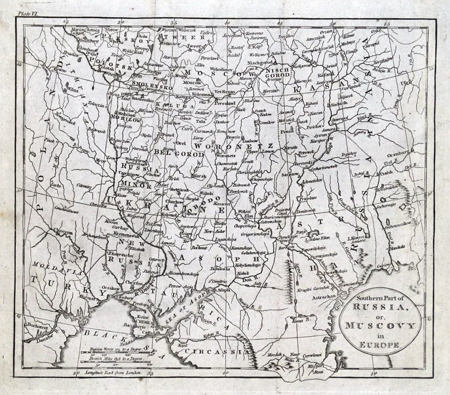 Antique Map SOUTHERN RUSSIA or MUSCOVY IN EUROPE Original Guthrie 1793 ...