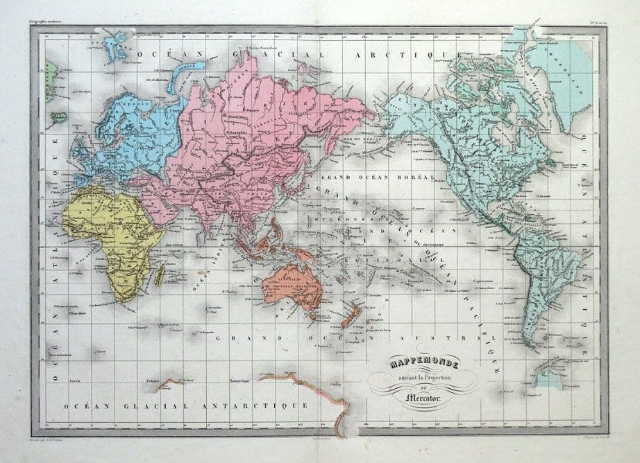 Antique Map WORLD on Mercator's projection, Original Malte Brun c1850 ...
