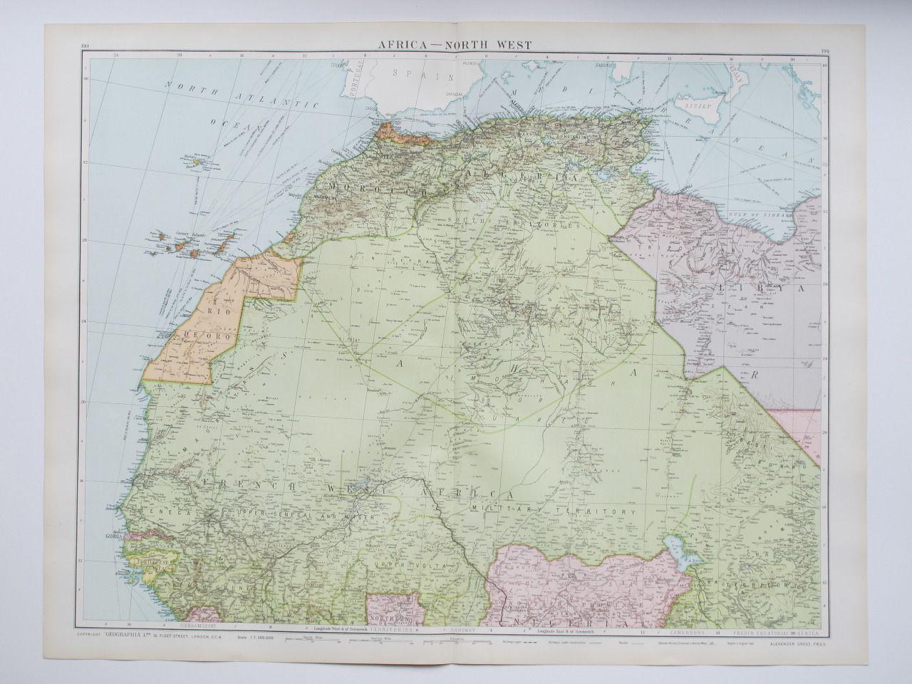 1920 Map North West Africa Large Colour Map Gross: Map | BeebyBooks