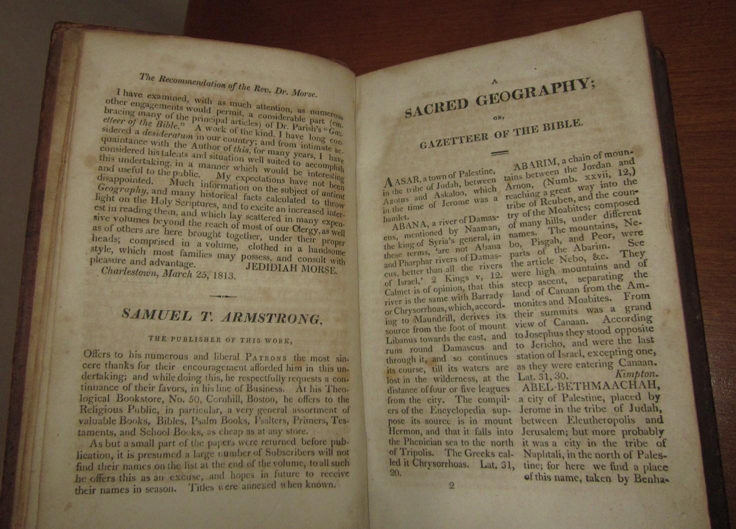 A Sacred Geography; or, Gazetteer of the Bible by Elijah Parish: Good ...