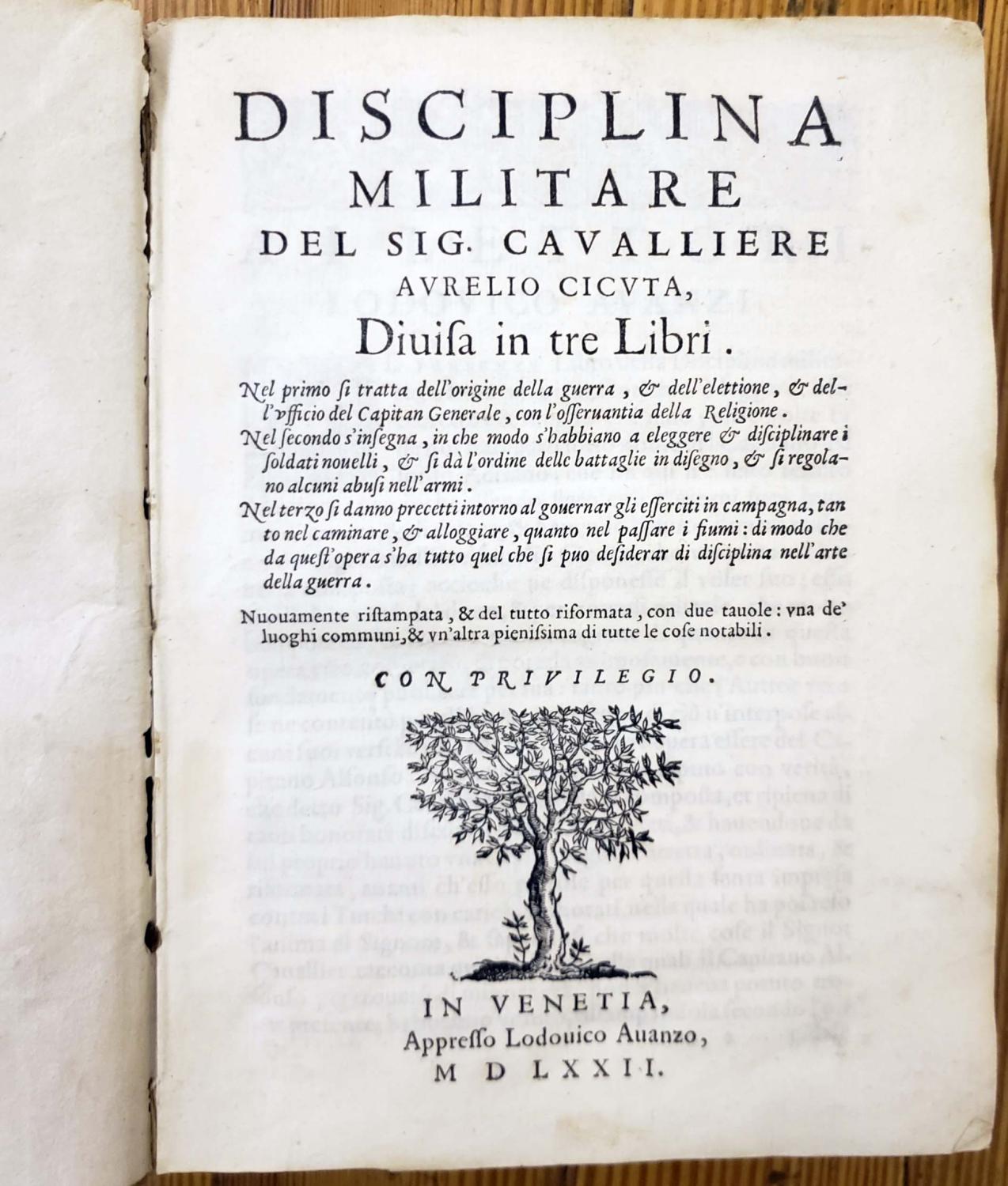 Disciplina Militare. by ADRIANO, Alfonso [seud. de "Aurelio (o Aureliano) Cicuta"]: Muy bien ...