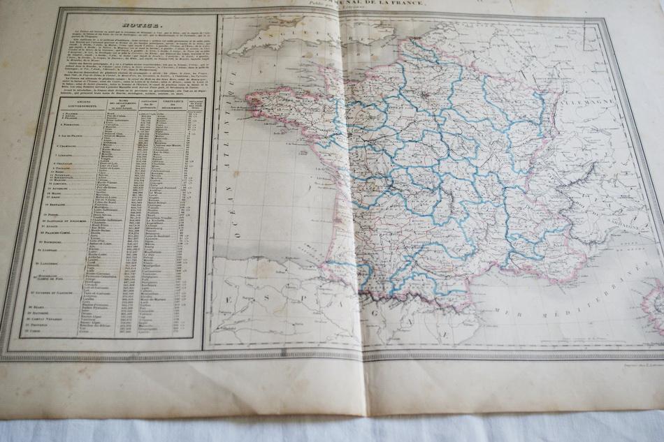 GRANDE CARTE FRANCE COMPARATIVE 1839 CHARLE LETRONNE COULEURS MAP C02 ...