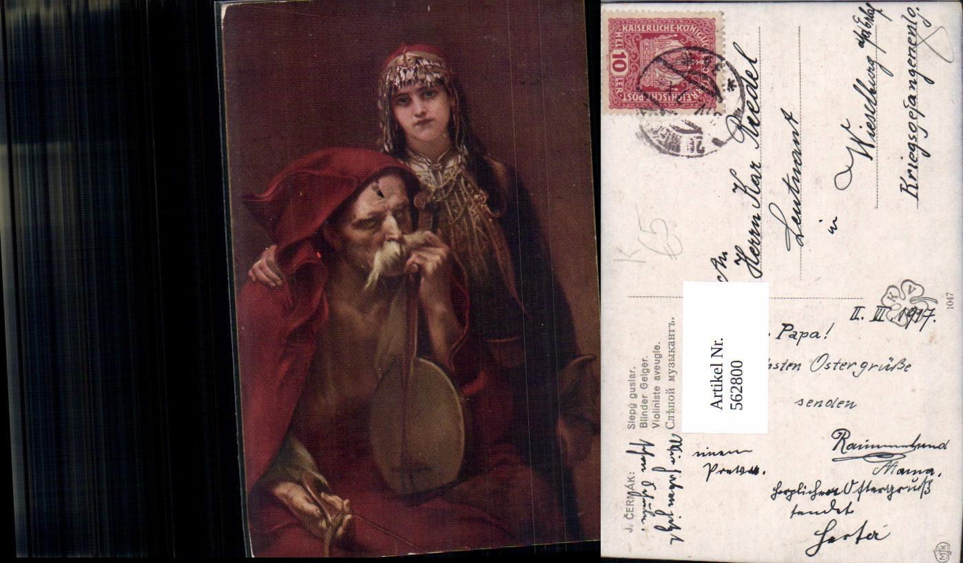 562800,Künstler Ak J. Cermak Blinder Geiger Geige Mignon ...