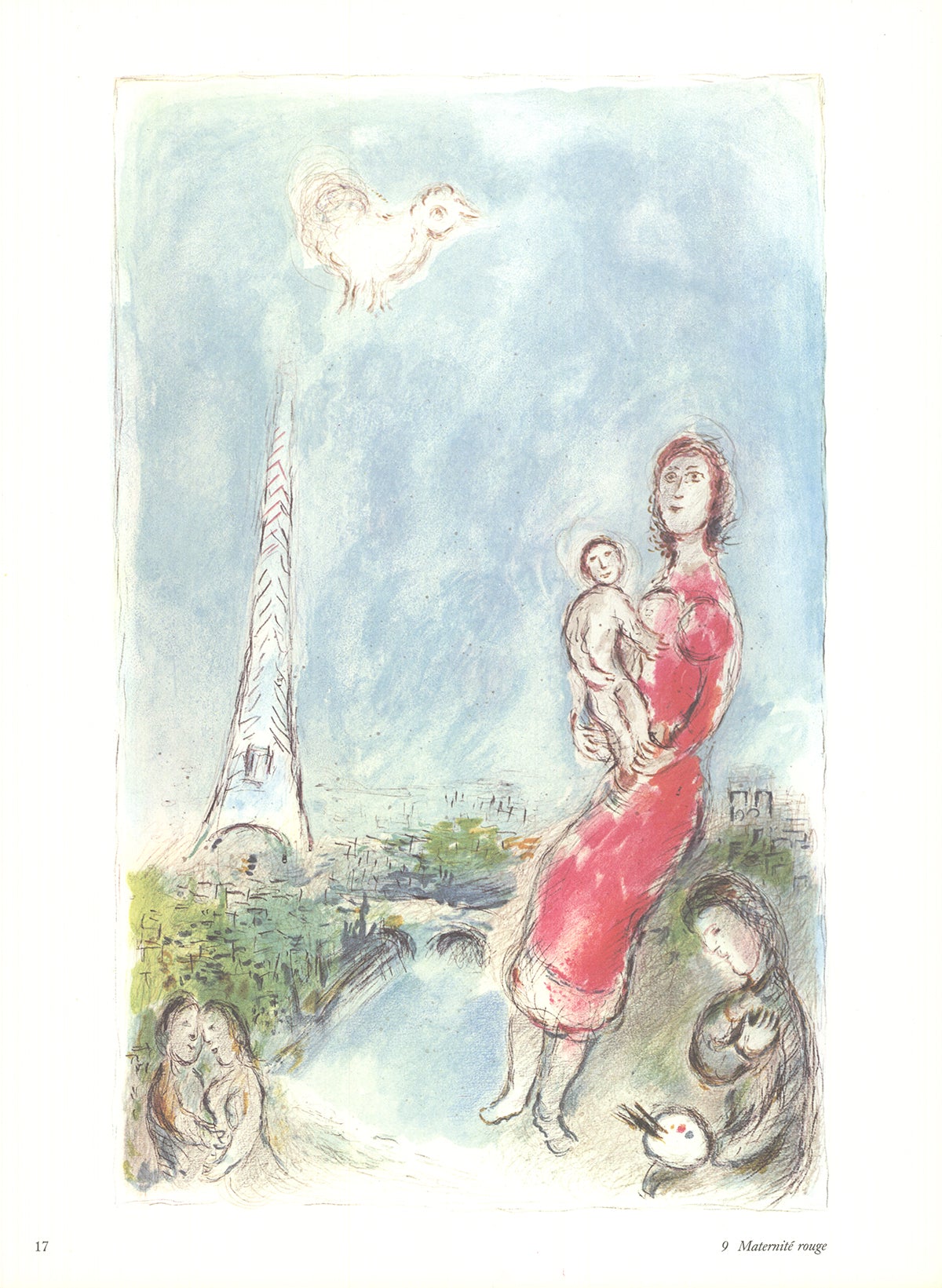 MARC CHAGALL Maternite Rouge 15" x 11" Poster 1981 Modernism Multicolor ...
