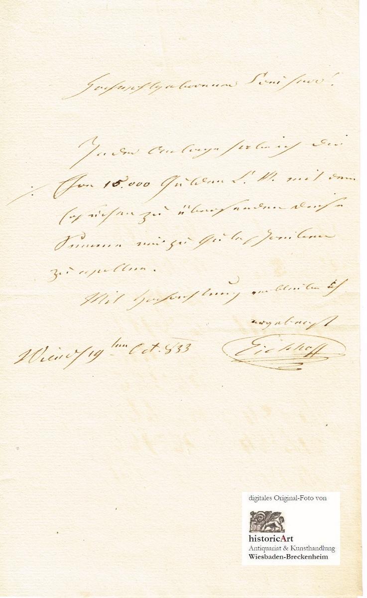 Hofkammerpräsident Peter Joseph von Eichhoff in kleinem eigenhändig ...