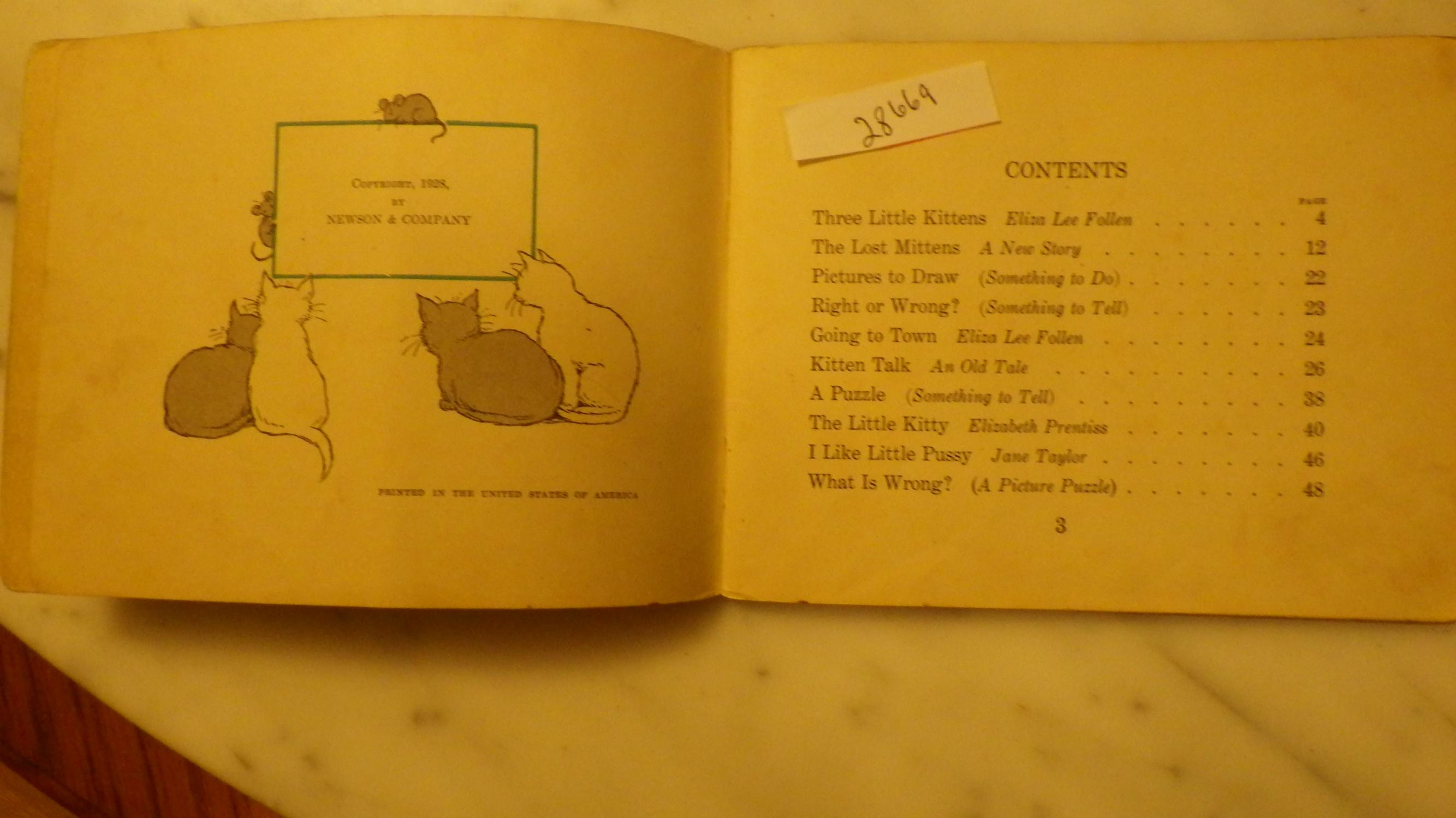 LITTLE KITTENS ,Folk Tales Little Folk's Library 1928 , Nursery Rhymes ...