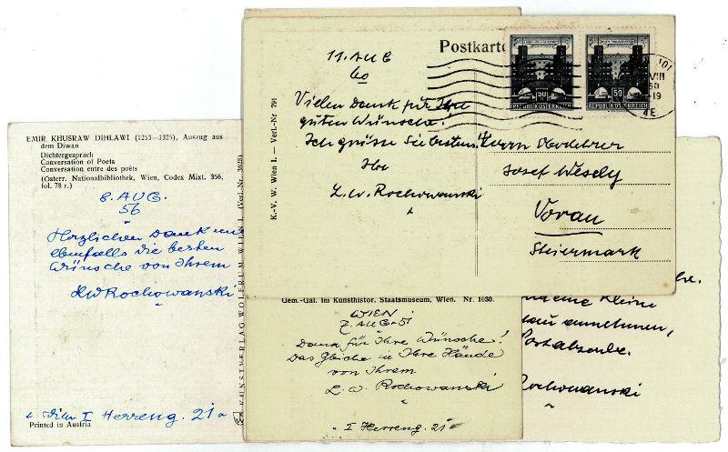 4 eigenh. (Bild-)Postkarten mit U. de Rochowanski, Leopold Wolfgang ...