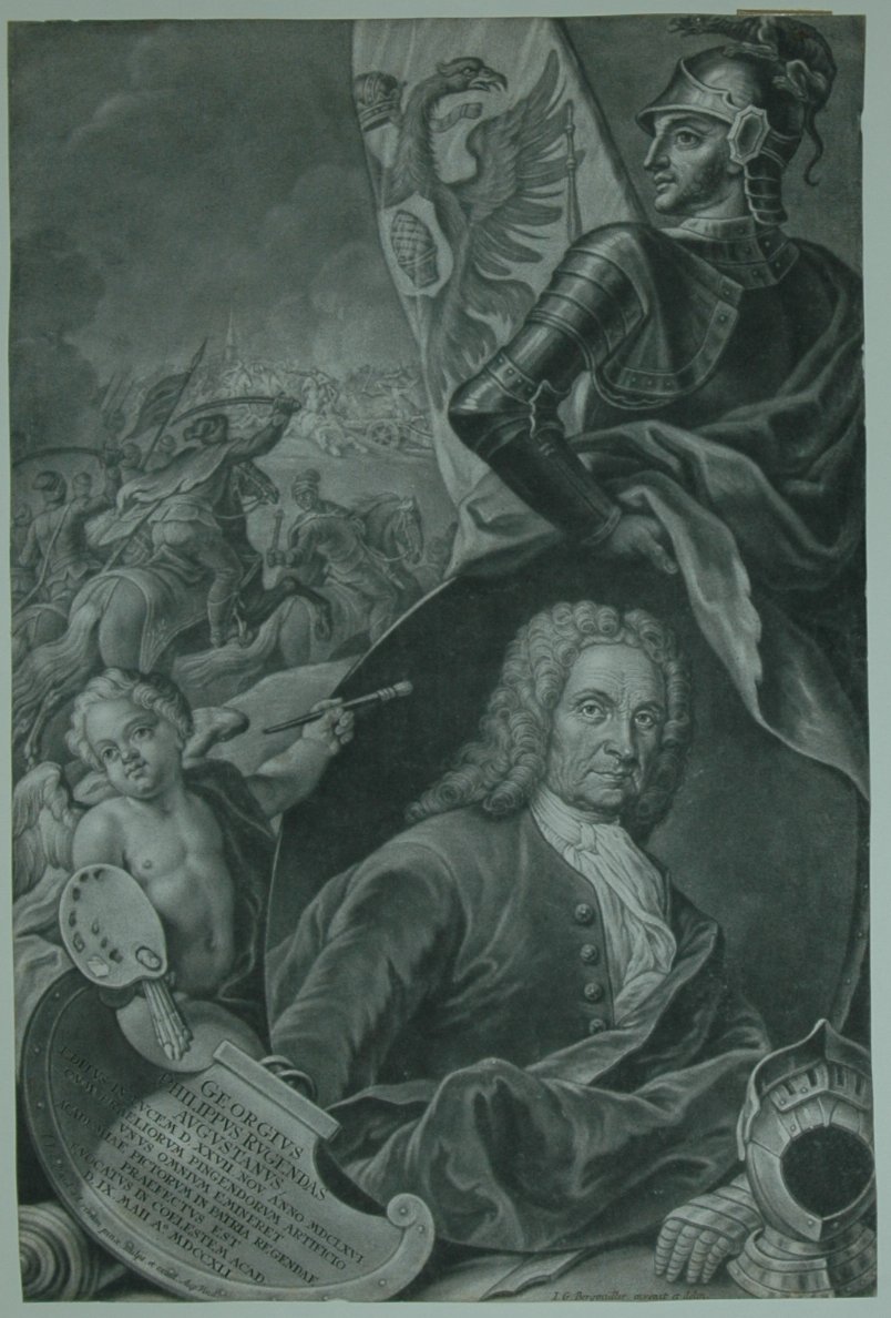 Bildnis des Schlachtenmalers Georg Philipp Rugendas. Brustfigur in ...