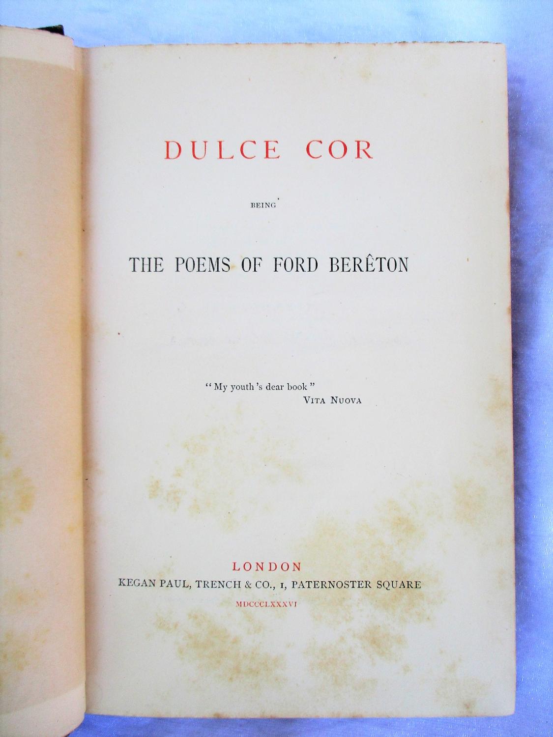1886 S.R. CROCKETT His First Book DULCE COR with ASSOCIATION to WILLIAM ...