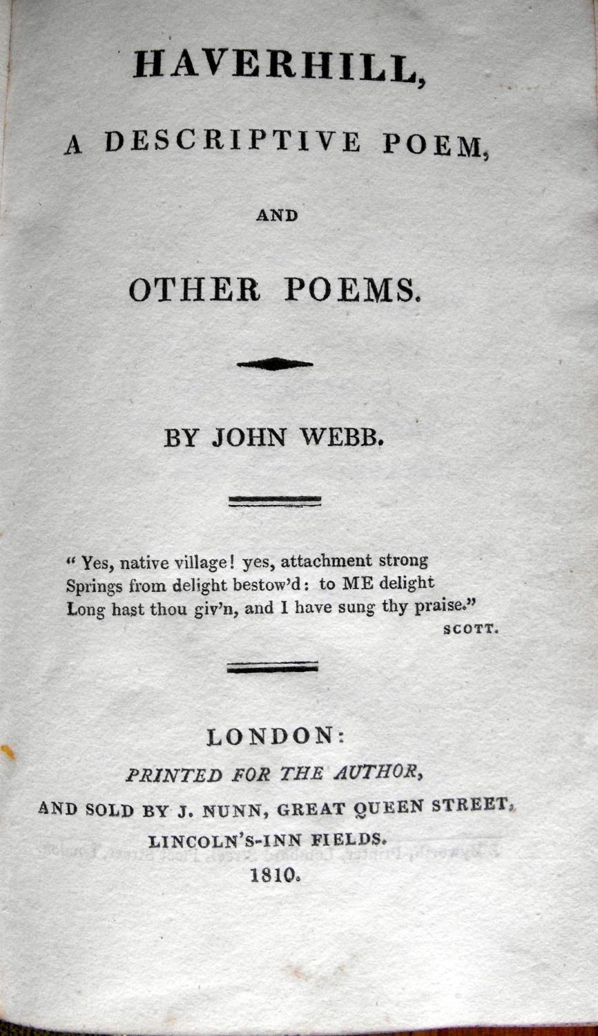 Haverhill, A Descriptive Poem, and Other Poems. by WEBB (John): (1810 ...