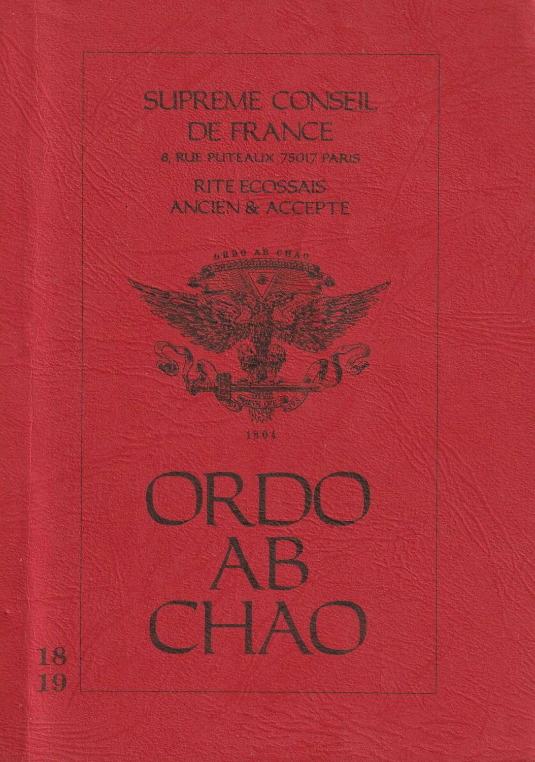 Ordo Ab Chao N° 18-19 de Suprême Conseil De France. Rite Ecossais ...