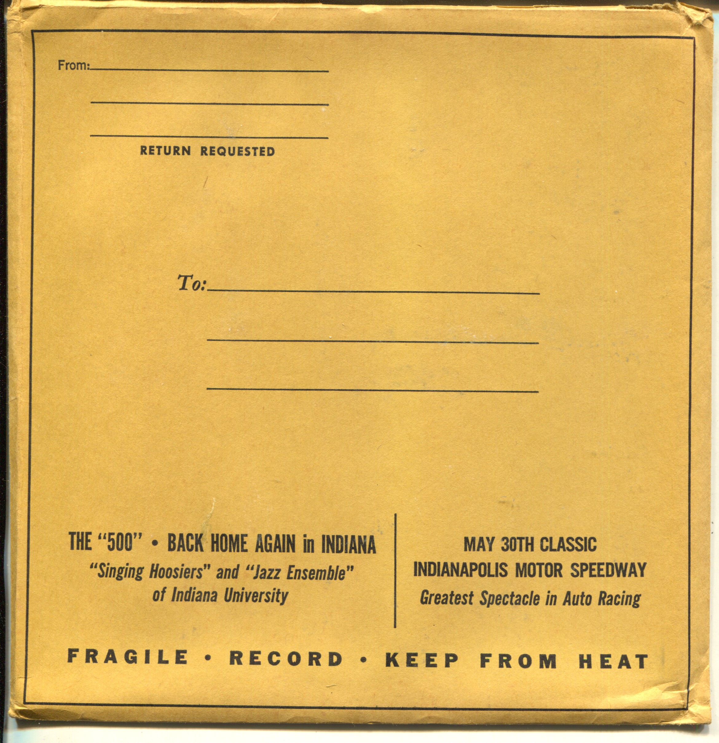 Indianapolis 500 Record-Original Mailing Envelope 1961-33 1/3-colorful ...