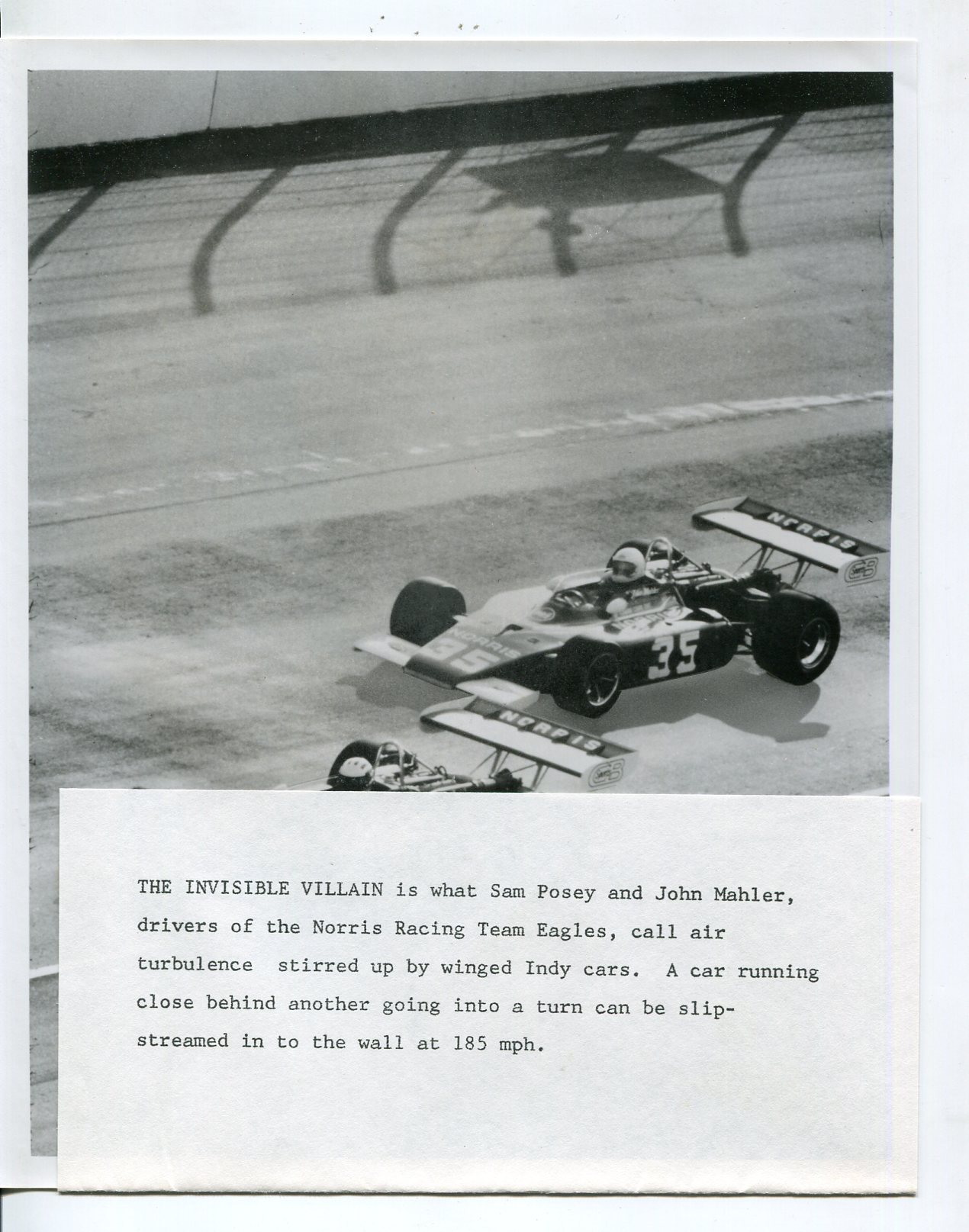 Sam Posey-John Mahler-Indianapolis 500-8x10-B&W-Racing Photo ...