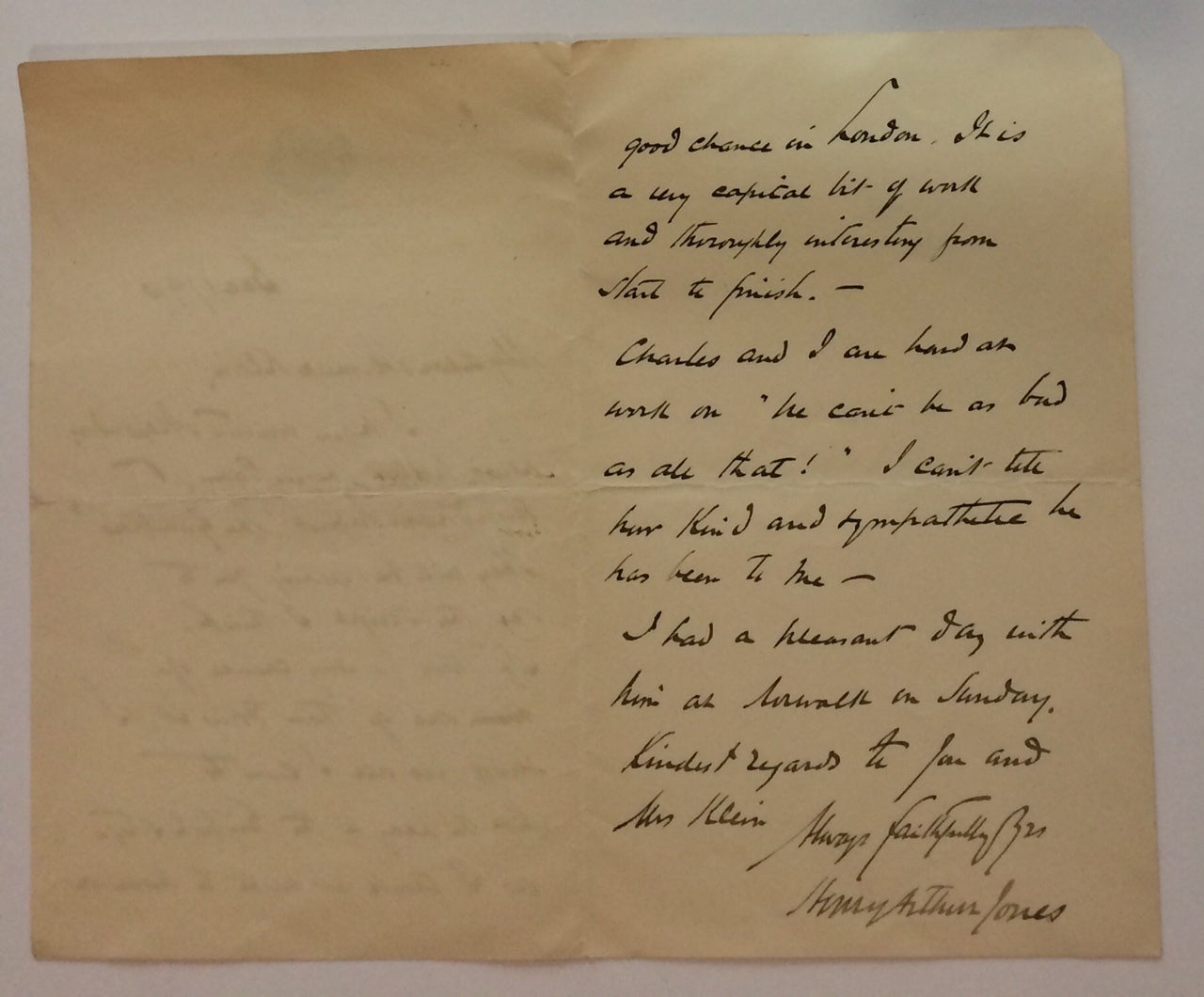 Autographed Letter Signed by JONES, Henry Arthur. (1851 - 1929): very ...