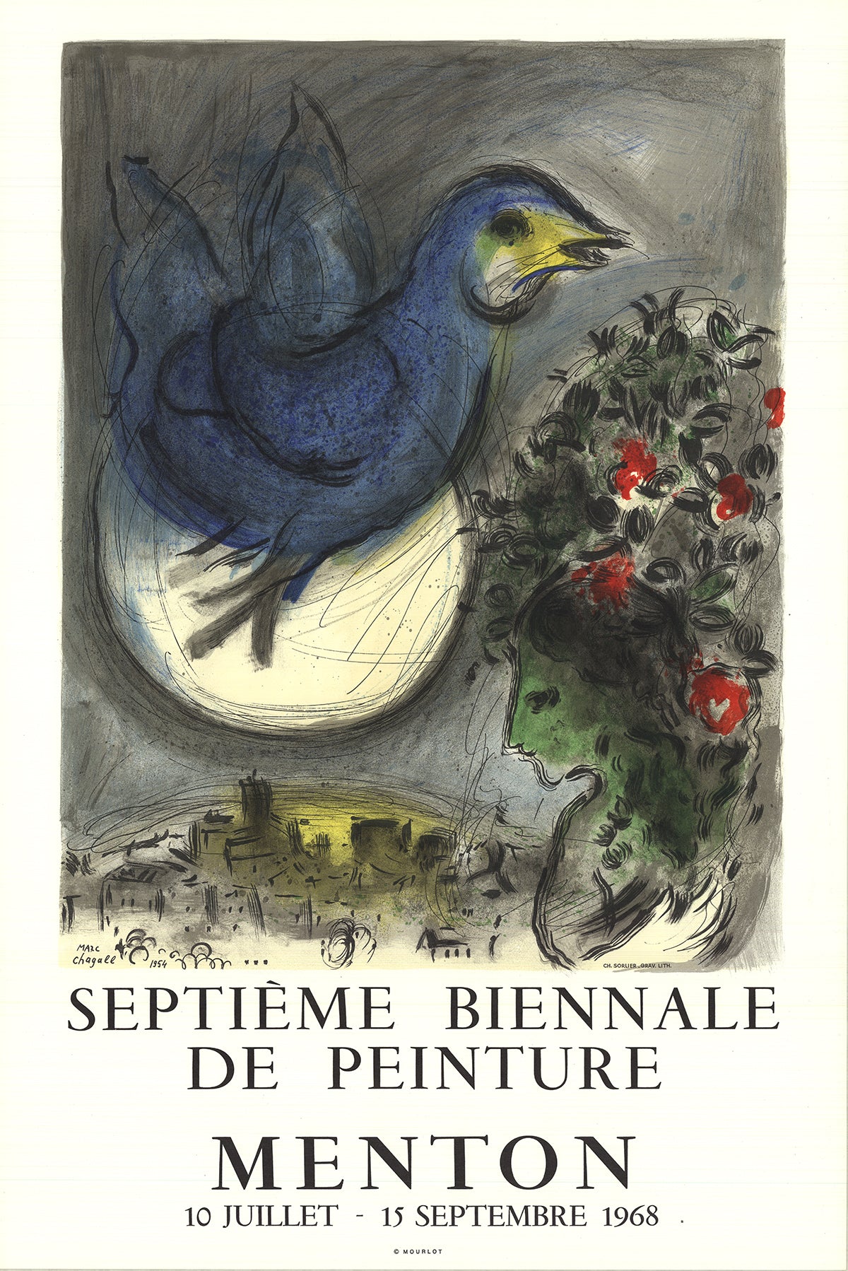 MARC CHAGALL The Bluebird (L'Oiseau Bleu) 30" x 20" Lithograph 1968 ...