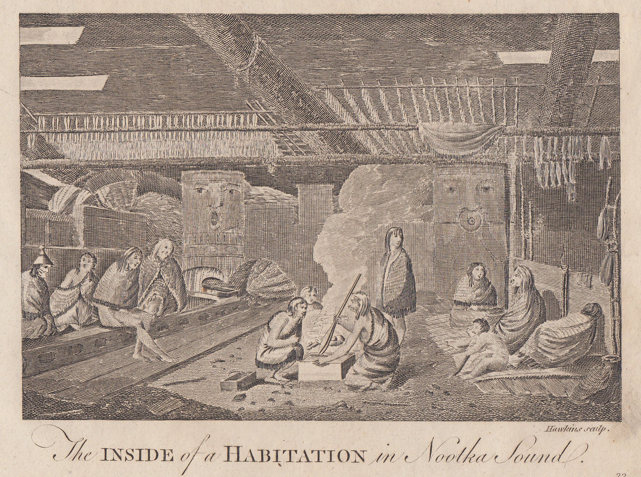 Insel Nootka, "The inside of a Habitation in Nootka Sound.". von Kanada ...