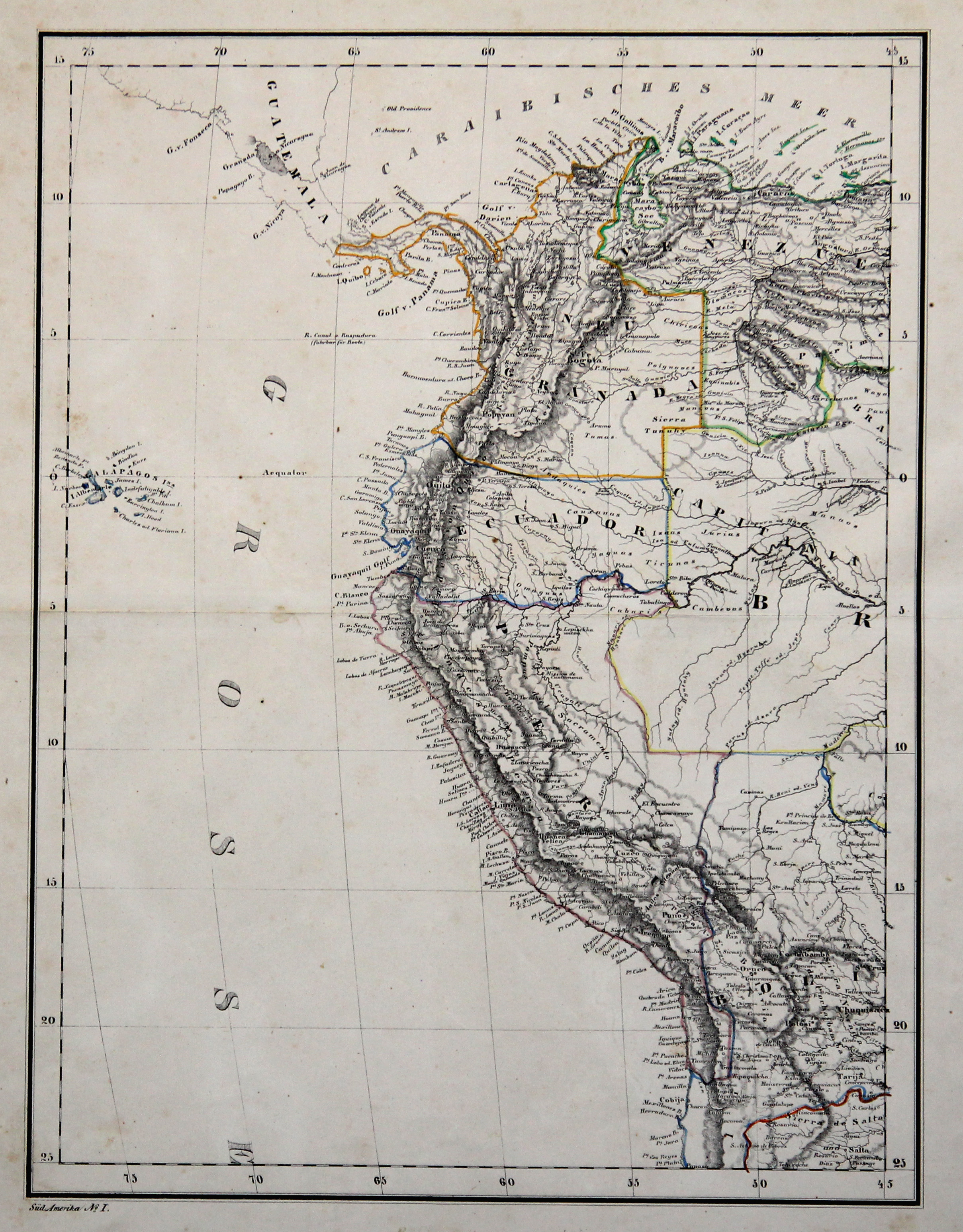 Lithografie- Karte, b. Flemming in Glogau, ohne Titel. by Kolumbien ...