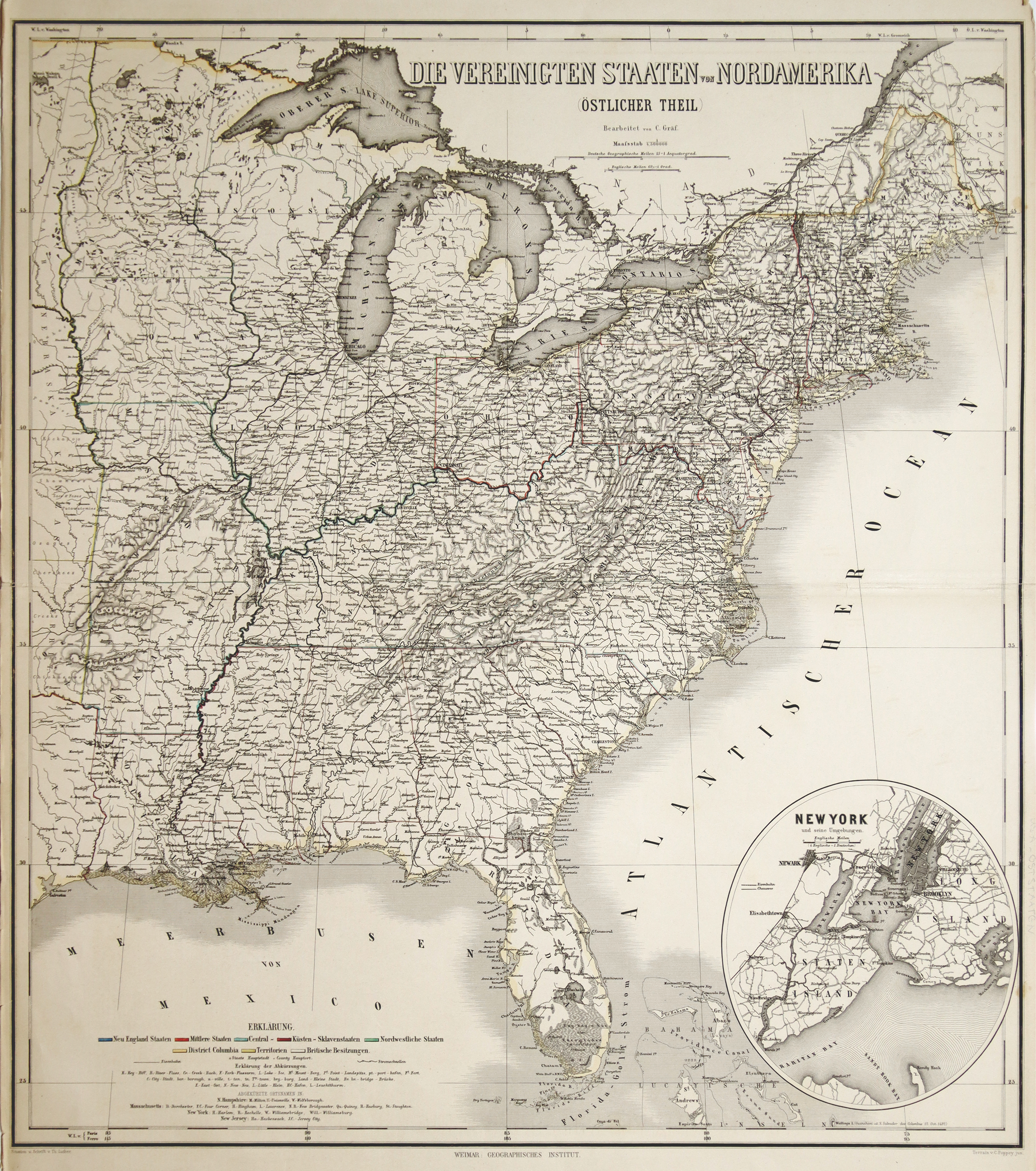 Stahlstich- Karte, v. Poppey/Luther n. Gräf b. Geo. Inst. Weimar, "Die ...