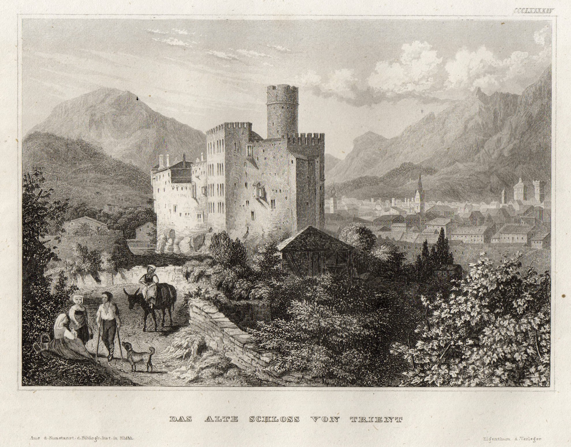 Teilansicht, Schloßansicht, i. Hgr. die Stadt. von Trient ( Trento ...