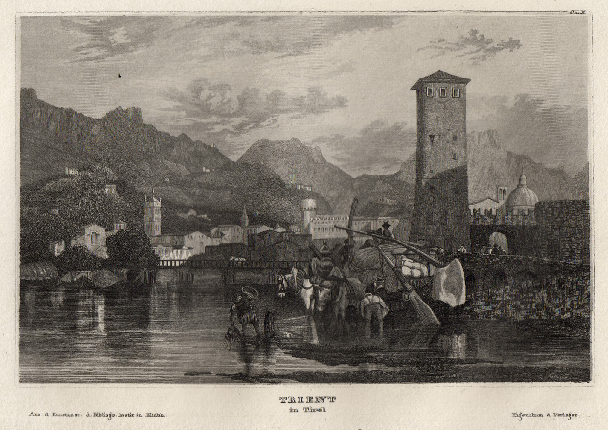 Gesamtansicht, i. Vgr. die Etsch u. hüb. Staff., "Trient in Tirol". by ...