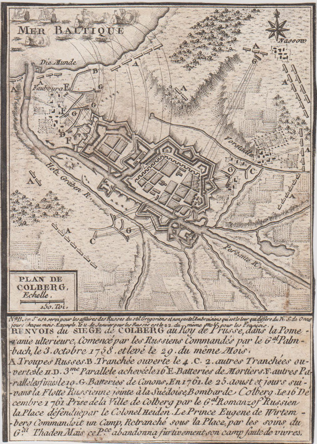Befestigungsgrundriss mit Umgebung, "Plan de Colberg". von Kolberg ...