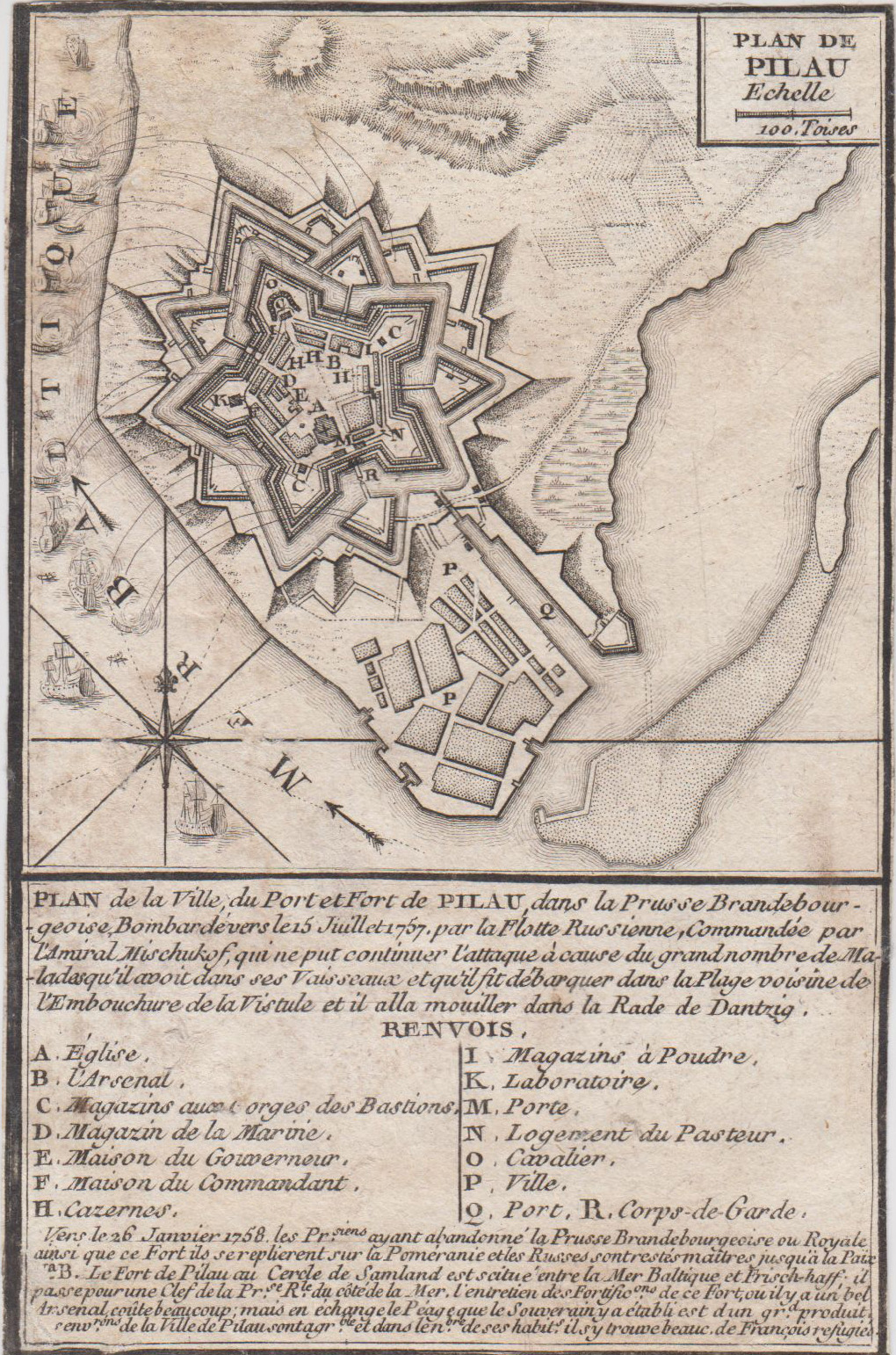 Befestigungsgrundriss mit Umgebung, "Plan de Pilau". von Pillau ...