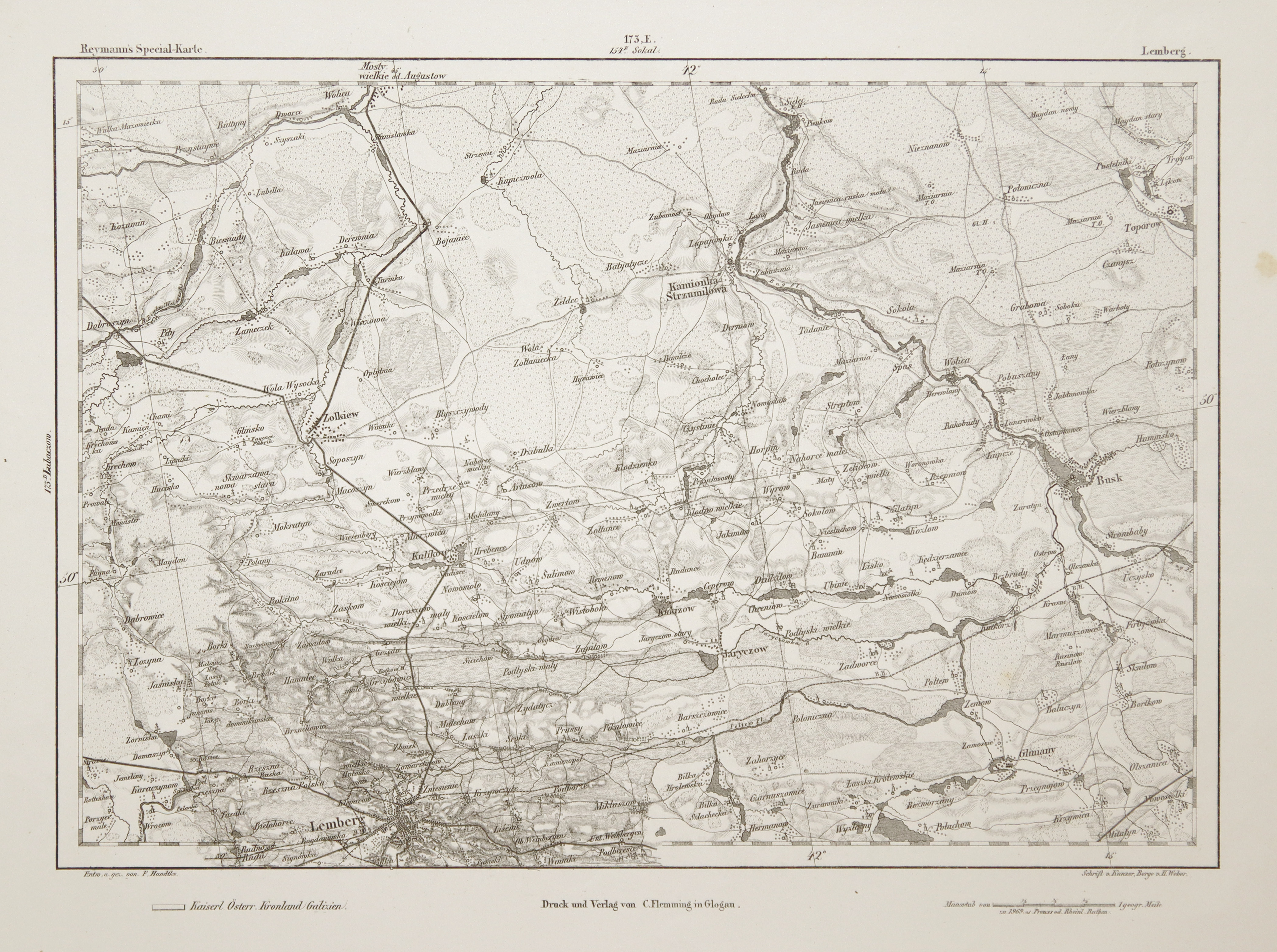 Lithografie- Karte, n. Handtke v. Berge u.a., "Lemberg". by Ukraine ...