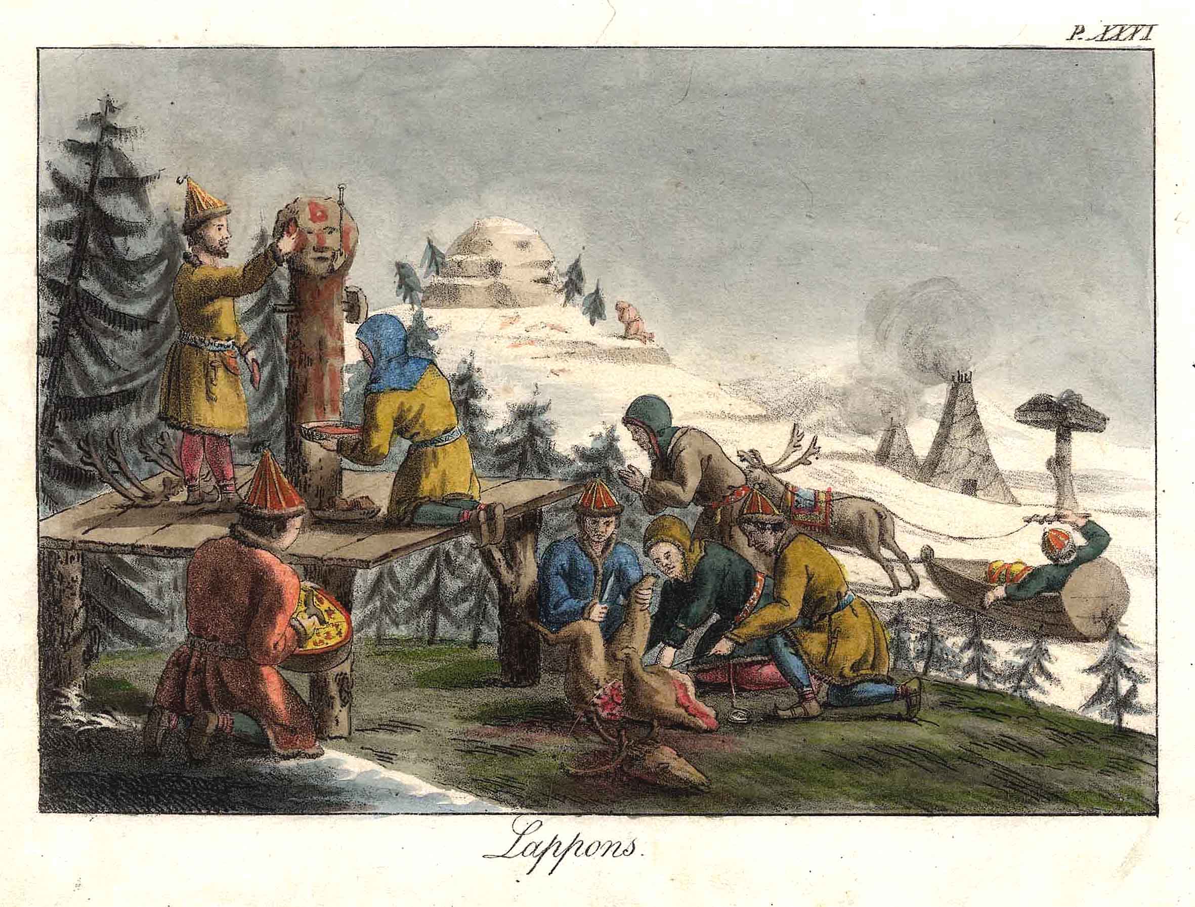 Lappen bei verschiedenen Tätigkeiten, "Lappons.". by Lappland ( Lappi ...