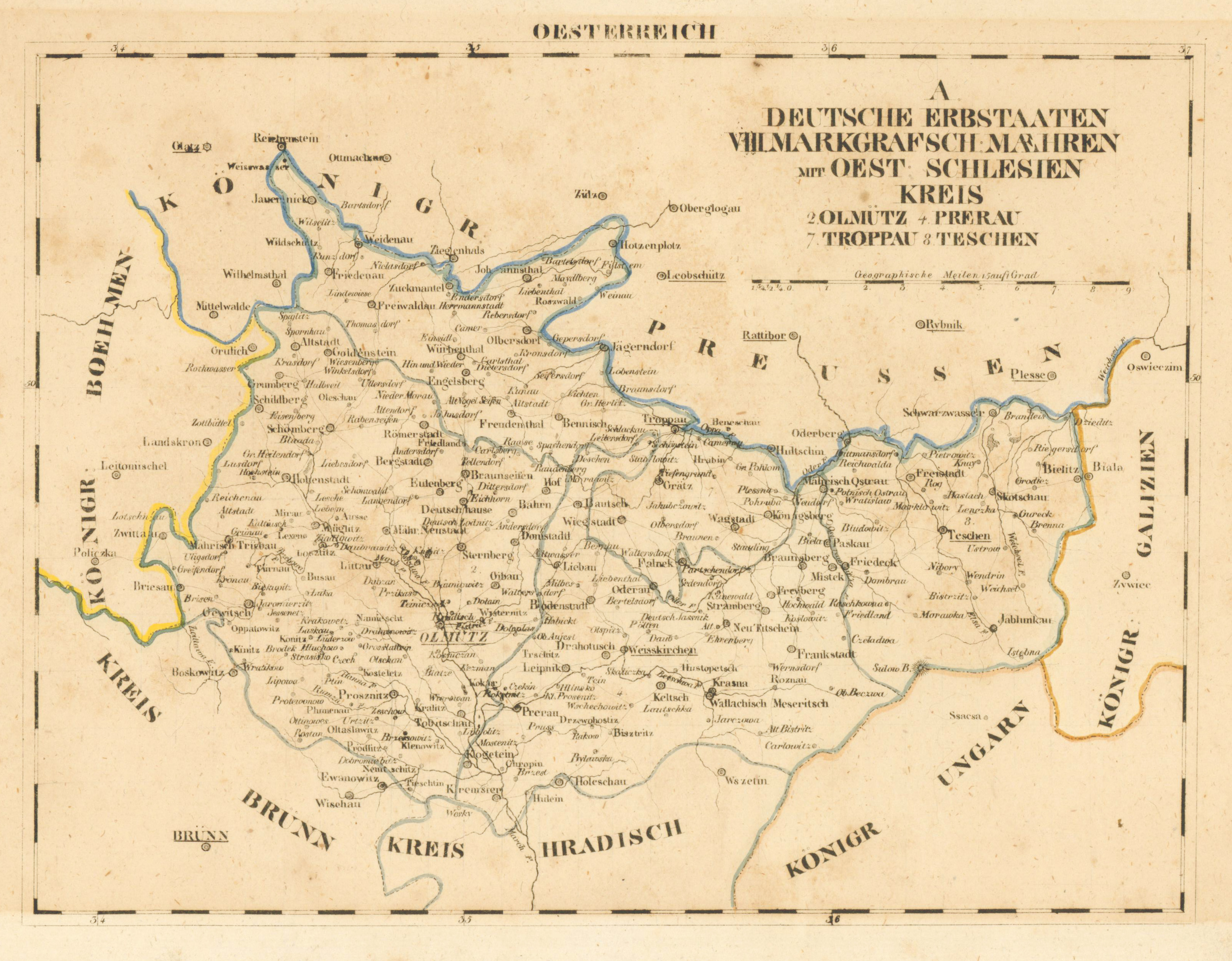 Lithografie- Karte, aus Schliebens Atlas von Europa, "A. Deutsche ...