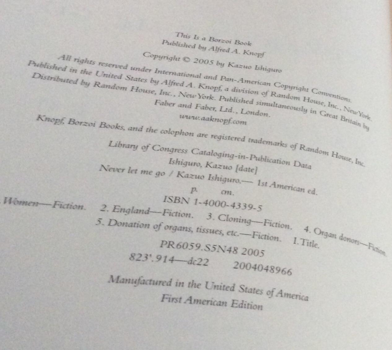 Never Let Me Go - FIRST EDITION by Kazuo Ishiguro: Very Good Hardcover ...