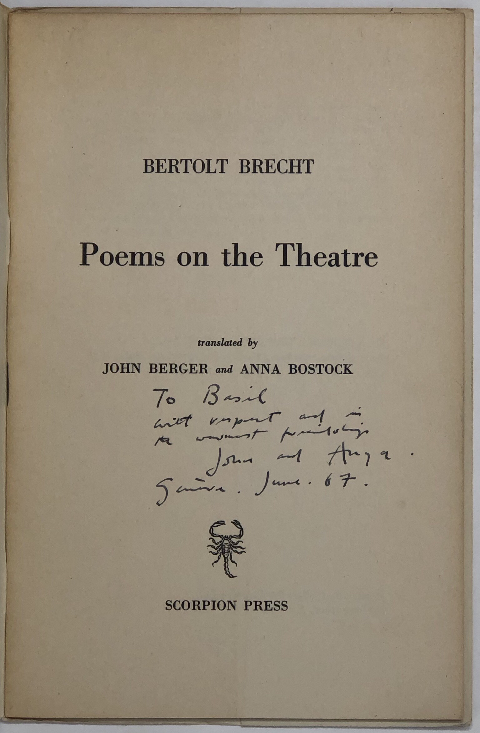 Poems on the Theatre. Translated by John Berger and Anna Bostock. by ...